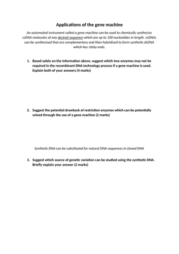 Producing DNA fragments (AQA A-level Biology) | Teaching Resources