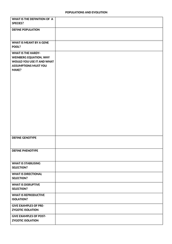 A level biology YEAR 2 AQA knowledge organizer | Teaching Resources