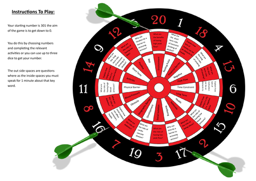 Health & Wellbeing Revision Darts Comp 3 | Teaching Resources