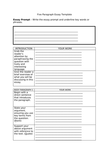 5 Paragraph Essay Template with PQE | Teaching Resources