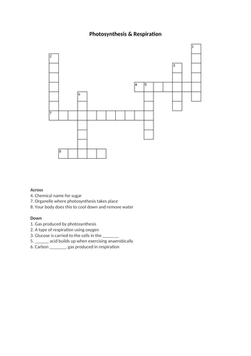 Respiration & Photosynthesis Crossword | Teaching Resources