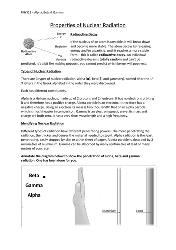 Types of radiation alpha beta gamma | Teaching Resources