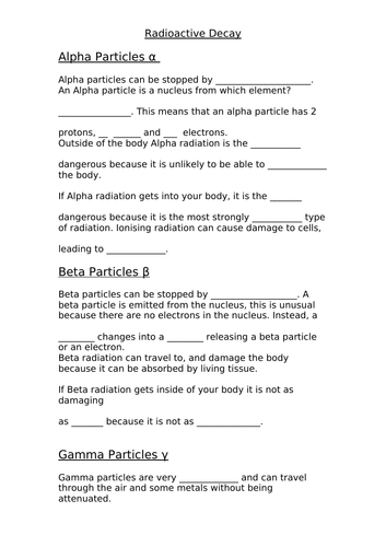 Types of radiation alpha beta gamma | Teaching Resources