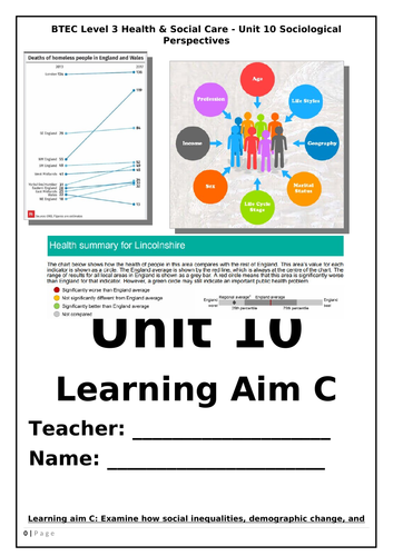 BTEC Level 3 Health & Social Care Unit 10 Sociological Perspectives Learning Aim C | Teaching ...