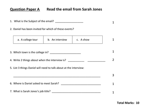 Entry Level English - Reading Non Fiction - Email and Text 2 SEN ...
