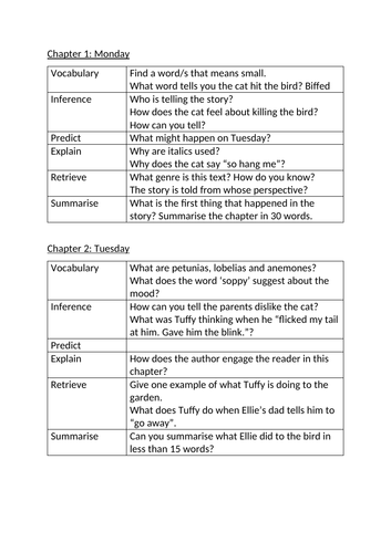 VIPER style questions for Diary of A Killer Cat | Teaching Resources