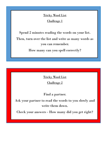 Tricky Word Challenge Cards | Teaching Resources