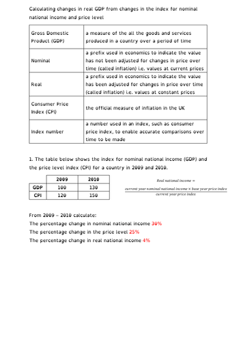 Calculating changes in real GDP from changes nominal national income ...