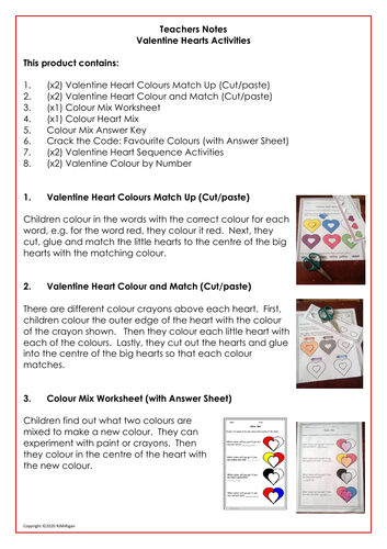 St Valentines Day Hearts Worksheets Activities Cut and Paste | Teaching ...