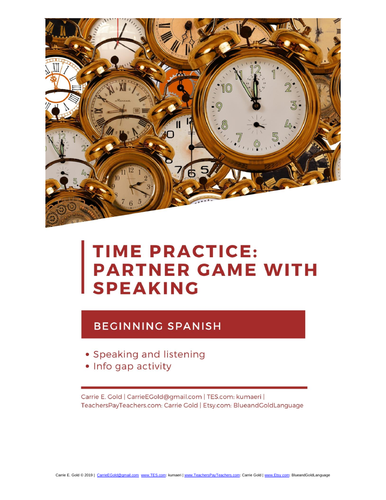Telling Time Partner Speaking Game: Spanish | Teaching Resources