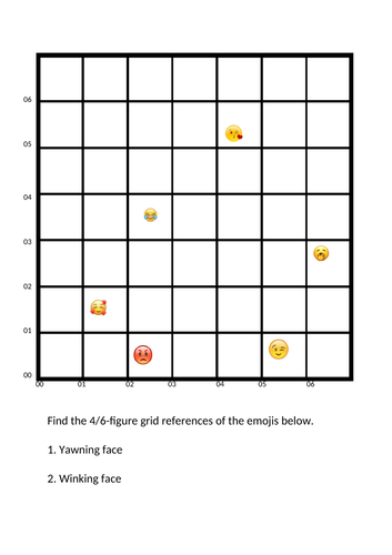 Emoji 4&6 figure grid reference challenge | Teaching Resources