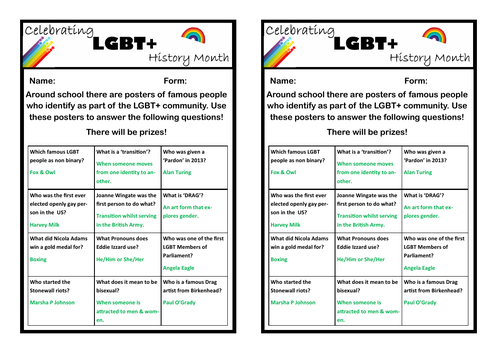 LGBT History Month Activity or Display (Information Hunt) | Teaching ...