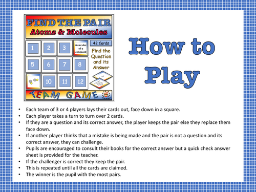 Chemistry - Atoms and Molecules Find the Pair Game KS3 | Teaching Resources