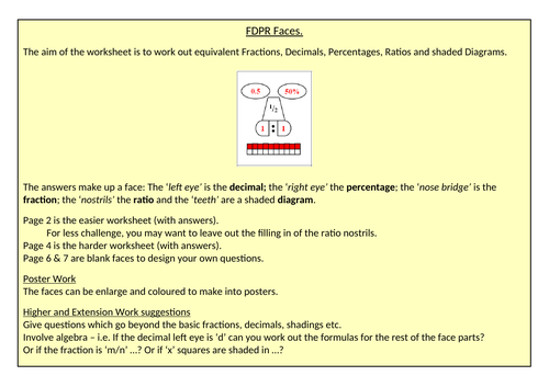 FDP - Fraction Decimal Percentage Equivalents Faces | Teaching Resources