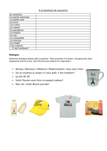 KS3 French Shopping for souvenirs | Teaching Resources