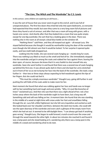 'The Lion, The Witch and The Wardrobe': three creative writing lessons ...