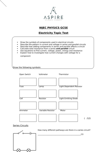 WJEC GCSE Physics Year 10 Electricity Revision Questions | Teaching ...