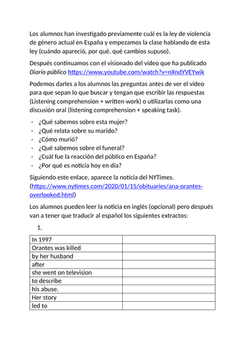 Violencia de género: actividades Spanish A level domestic violence ...