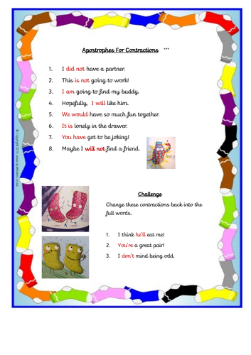 Apostrophes For Contraction / Omission - PPT, Game & Worksheet (Based ...