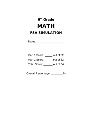 FSA Simulation for 6th Grade Math: 64 qsts with ans key; NO PREP Math ...
