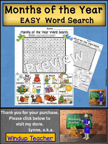 Months of the Year Word Search - Easy | Teaching Resources