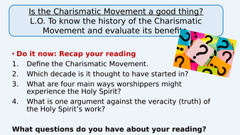 Charismatic Movement A Level 2 lessons | Teaching Resources