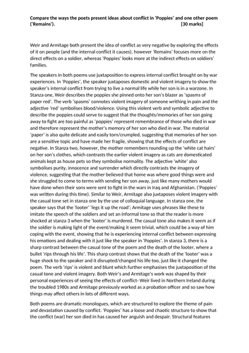 Grade 9 model answer AQA Power and Conflict poetry | Teaching Resources