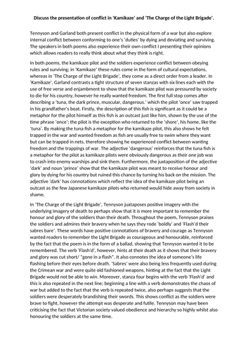 Grade 9 model answer AQA Power and Conflict poetry | Teaching Resources