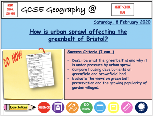 Urban sprawl in Bristol lesson and worksheet AQA GCSE | Teaching Resources