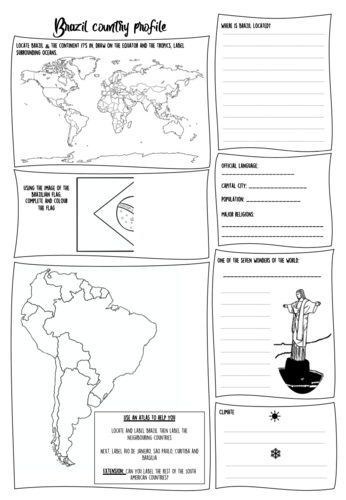 Brazil country profile lesson and differentiated worksheets | Teaching ...