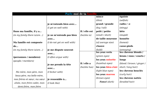 French - Sentence builder - family | Teaching Resources