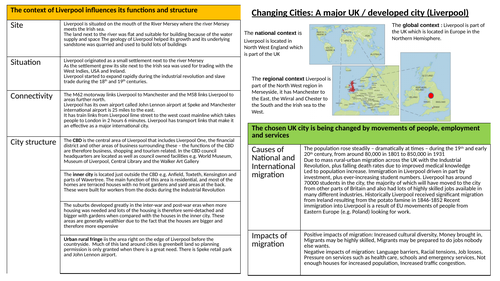 GCSE Edexcel A topic 4 changing cities Liverpool knowledge organiser ...