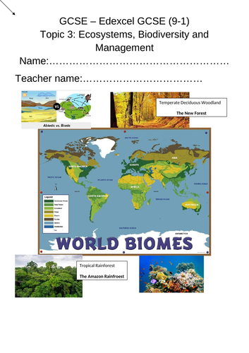 Edexcel A GCSE Geography Ecosystems Revision / Activity Workbooklet ...