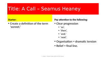 A Call by Seamus Heaney | Teaching Resources