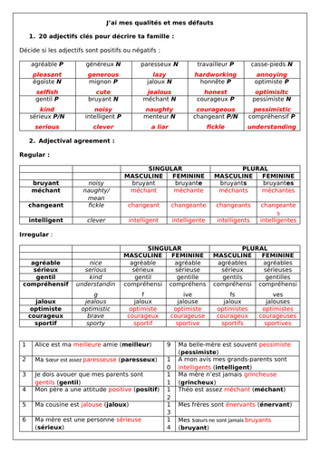 French GCSE Ma famille Character Descriptions / Describing my family ...