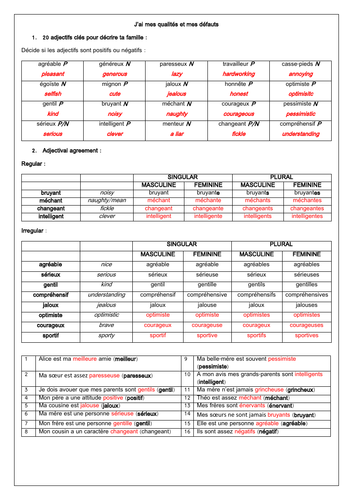 French GCSE Ma famille Character Descriptions / Describing my family ...