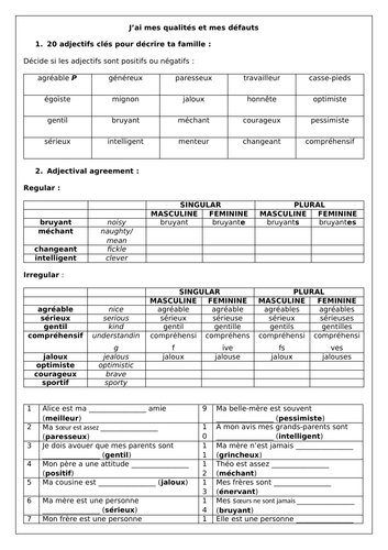 French GCSE Ma famille Character Descriptions / Describing my family ...