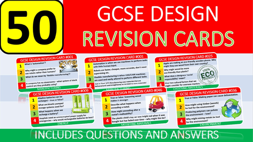 50 x GCSE Design Technology Exam Revision Cards | Teaching Resources