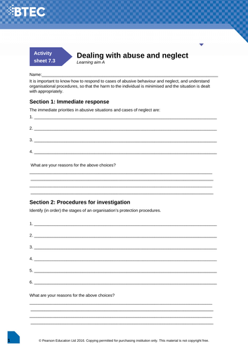 BTEC Level 3 Health and Social Care; Unit 7 Principles of Safe Practice ...