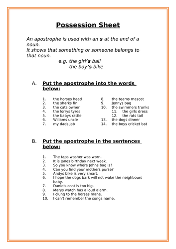 Apostrophe Worksheets | Teaching Resources