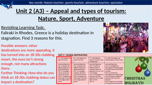 BTEC Nationals level 3 Travel and Tourism (2019 Spec) Unit 2 Section A ...