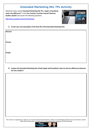 Extended Marketing Mix 7Ps Video and Activity | Teaching Resources