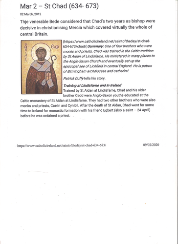 Saint Chad (634-673) Feast Day March 2nd | Teaching Resources