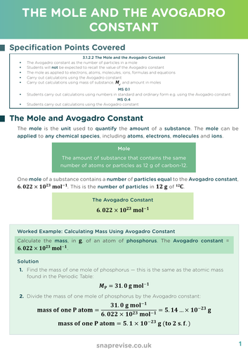 The Mole and the Avogadro Constant - AQA A level Chemistry | Teaching ...
