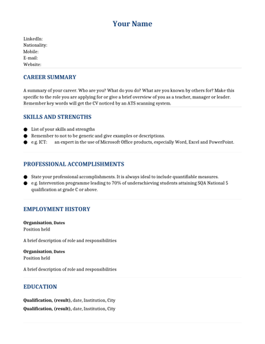 ATS Friendly CV Template | Teaching Resources