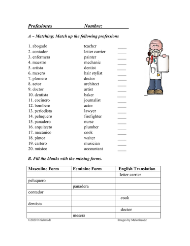 Spanish Worksheets Vocabulary