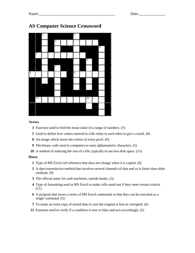 AS Computer Science Crossword | Teaching Resources