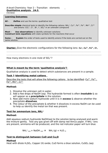 Qualitative analysis of cations and anions - OCR A level Chemistry ...