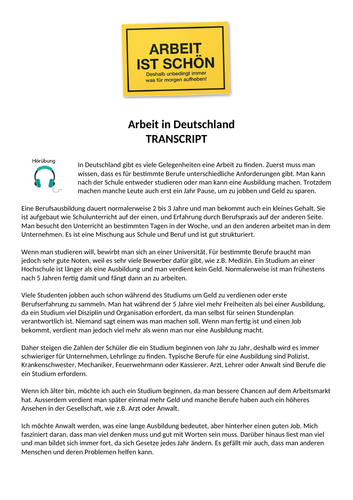 German GCSE Listening Practice - Theme 3 - School Work University ...