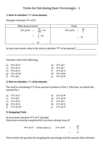 Tricks for calculating basic percentages - 1 | Teaching Resources